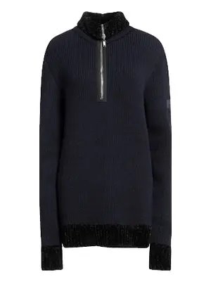 Raf Simons Knitted Turtleneck With Half-Zip Neckline Blue