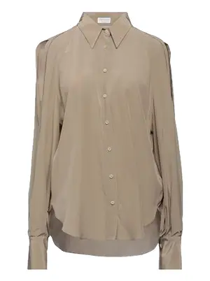 Brunello Cucinelli Crepe Shirt With Appliqués - Beige