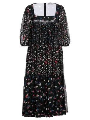 Red Valentino Floral Print Midi Dress - Black
