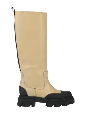 GANNI Leather Boots With Cleated Sole - Beige