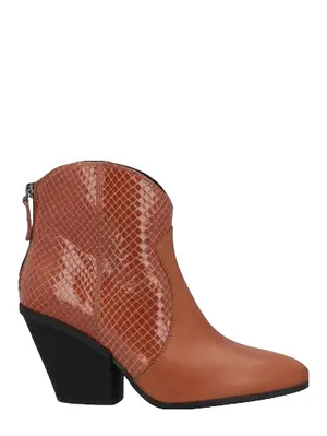 Hogan Leather Western Ankle Boots - Tan