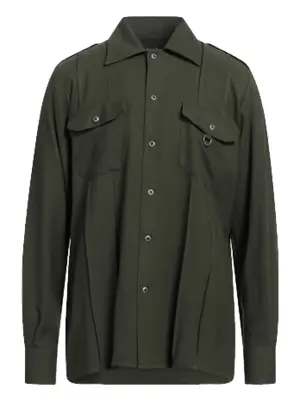 John Richmond Man Shirt Military Green Size 38 Viscose, Wool, Elastane Military Green