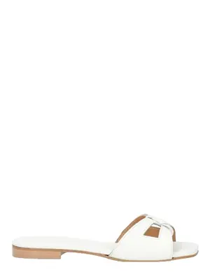 BALDININI Leather Slide Sandals With Bow Detailing White