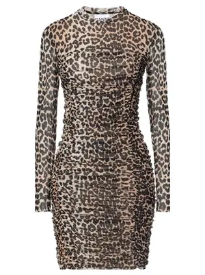 GANNI Mini Leopard-print Tulle Bodycon Dress - Beige