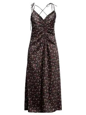 Sandro Satin Floral-print Midi Dress - Black