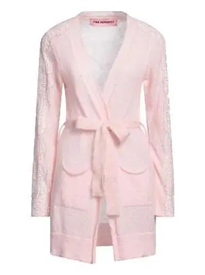 PINK MEMORIES Knitted Cardigan With Belt And Lace Trims - Pink