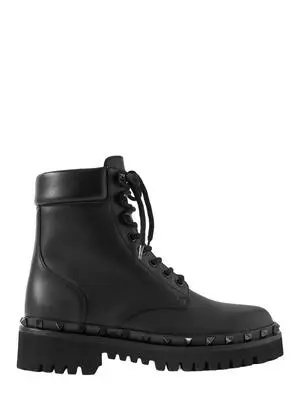 Valentino Garavani Rockstud Leather Combat Boots - Black