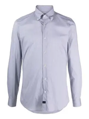 FAY Logo-patch Micro-striped Shirt