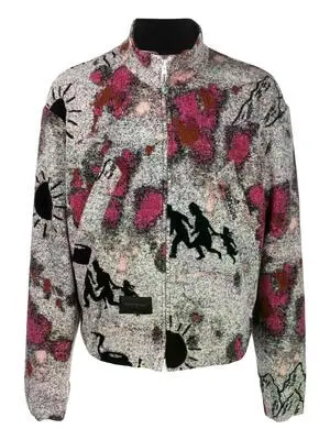 4SDESIGNS Abstract-print Zip-up Jacket - Grey