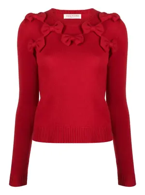 Valentino Garavani Bow-embellished Virgin Wool Jumper - Red