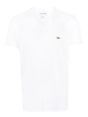 Lacoste Logo-patch V-neck Cotton T-shirt - White