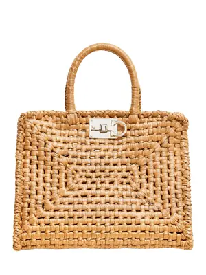 FERRAGAMO Studio Box Raffia Tote - Neutrals