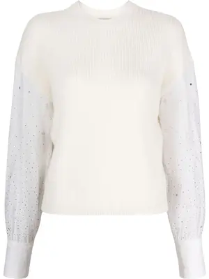 Peserico Sheer-sleeve Knitted Jumper - White