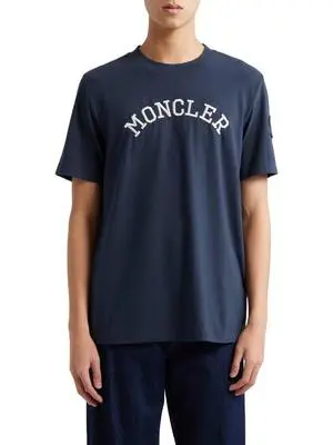 Moncler Embroidered Logo T-shirt - Dark Navy Blue