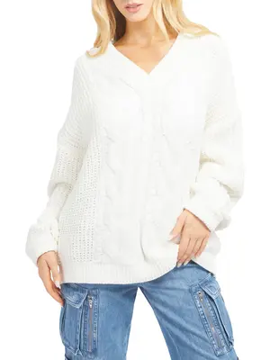 Guess GUESS Aki Cable Knit Cardigan Off White