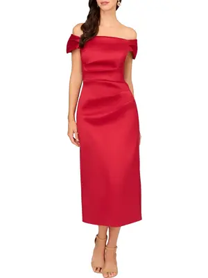 Aidan Mattox By Adrianna Papell Off-the-shoulder Mikado Midi Dress - Matador Red