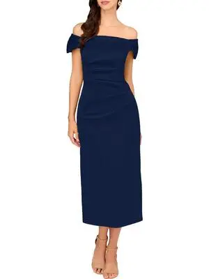 Aidan Mattox By Adrianna Papell Off-the-shoulder Mikado Midi Dress - Twilight