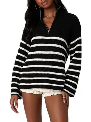 EDIKTED-EDIKTED Stripe Oversized Quarter Zip Sweater