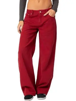 EDIKTED Roman Wide Leg Jeans - Burgundy