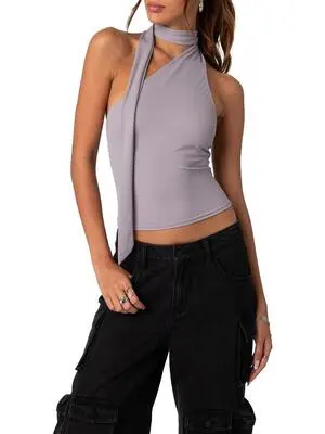 EDIKTED Melony Scarf Halter Top - Gray