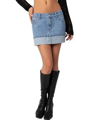 EDIKTED Foldover Cuff Denim Miniskirt - Light-blue