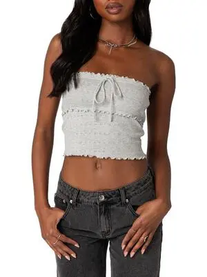 EDIKTED Savannah Pointelle Tube Top - Gray-melange