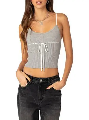 EDIKTED Emily Rib Crop Camisole - Gray-melange