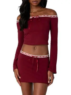EDIKTED Seline Ribbon Trim Crop Top - Burgundy