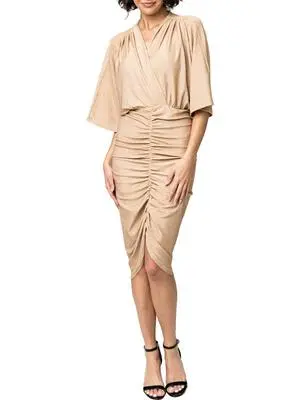 GIBSONLOOK Ruched Metallic Knit Midi Dress - Champagne