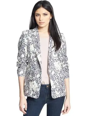 Joie Mehira Animal Print Linen Blazer - Steel