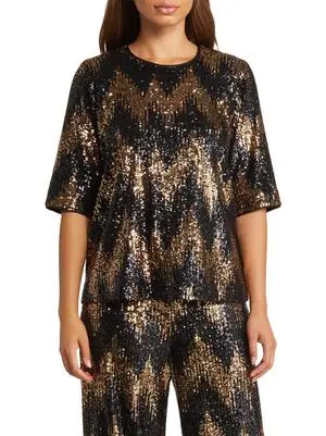 MASAI COPENHAGEN Madaila Chevron Sequin Top - Black