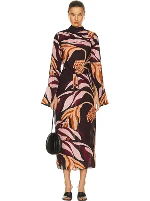 Johanna Ortiz Symbols Ankle Dress - Palm Wine & Pink