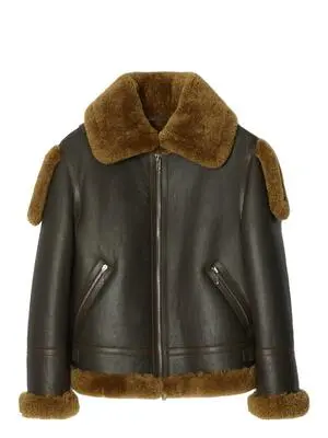 Burberry Shearling Aviator Jacket - Otter