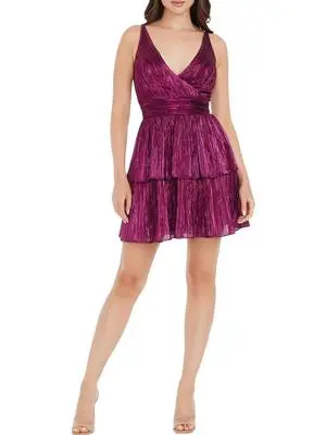 Dress The Population Tasha Metallic Plissé Mini Dress - Fuchsia