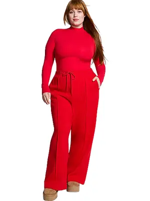 Pink Campus Fleece Wide-Leg Sweatpants Red