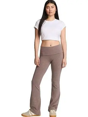 Pink All-day Cotton Foldover Flare Leggings - Brown