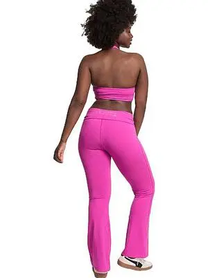Pink All-day Cotton Foldover Flare Leggings - Pink