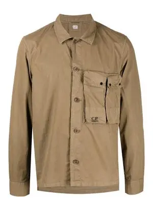C.P. COMPANY Logo-embroidered Cotton Shirt - Brown