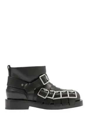 Burberry Buckled Leather Biker Boots - Black