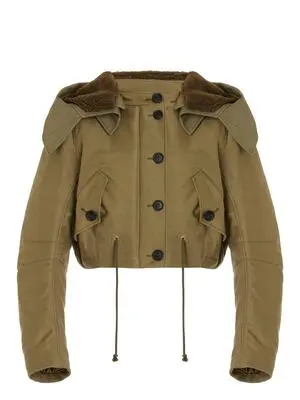 Prada Fleece-lined Cotton Cropped Jacket - Green