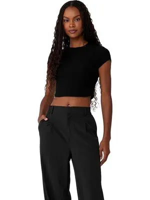 Alo Yoga Ribbed Sea Coast Cropped Short Sleeve T-shirt - Black