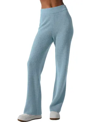 Alo Yoga Cashmere High-waist Plush Waffle Pants - Celestial Blue Heather