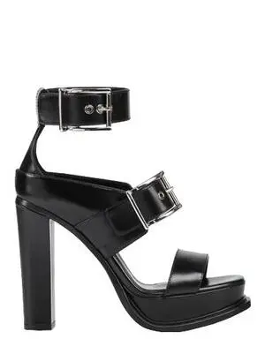 Alexander McQueen Leather Stiletto Platform Sandals With Buckle Ankle Strap - Black