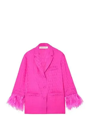 Valentino Garavani Feather-trimmed Silk-jacquard Shirt - Pink