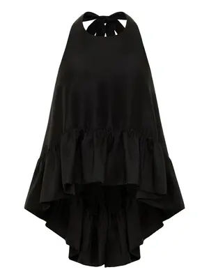 AZLEE Winston Ruffled Silk Top - Black