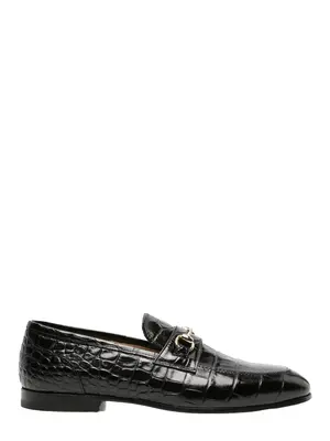 SCAROSSO Crocodile-effect Leather Loafers - Black