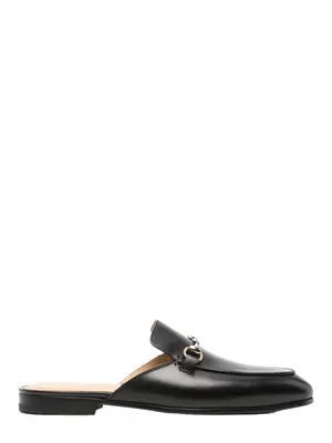 SCAROSSO Horsebit Leather Slippers - Black