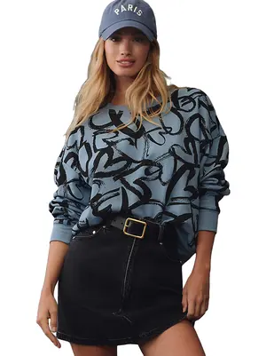 Maeve Heart Printed Sweatshirt Blue