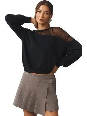 Maeve Sheer-shoulder Pullover Knit Top - Black Onyx