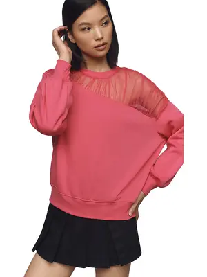 Maeve Sheer-Shoulder Pullover Knit Top Pink